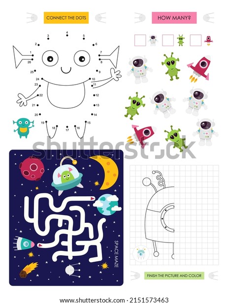 Space Activity Pages Kids Printable Activity: เวกเตอร์สต็อก (ปลอดค่า ...