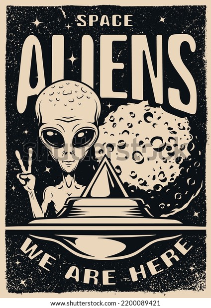 Space Alien Poster Monochrome Vintage Mystical Stock Vector (Royalty ...