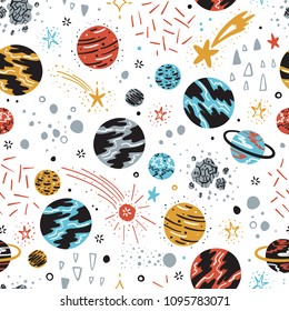 Space Background Kids Vector Seamless Pattern: vector de stock (libre ...
