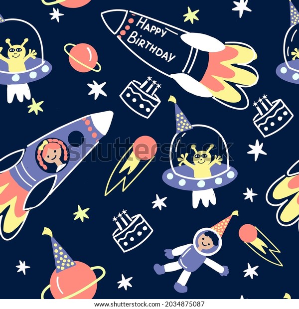 Space Birthday Background Rockets Planets Stars Stock Vector (Royalty ...