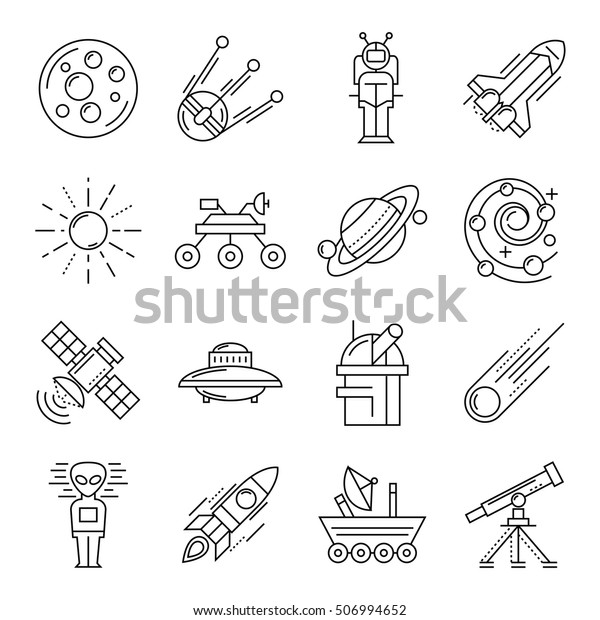 Space Black Line Icon Set Isolated Stock Vector (Royalty Free ...