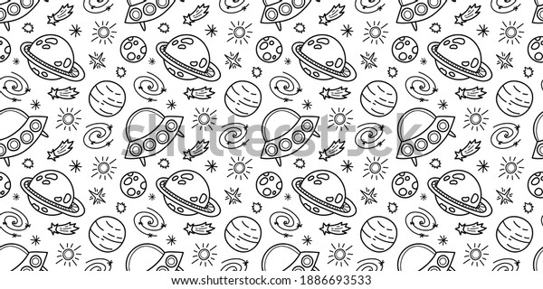 Space Black White Doodle Seamless Pattern Stock Vector (Royalty Free ...