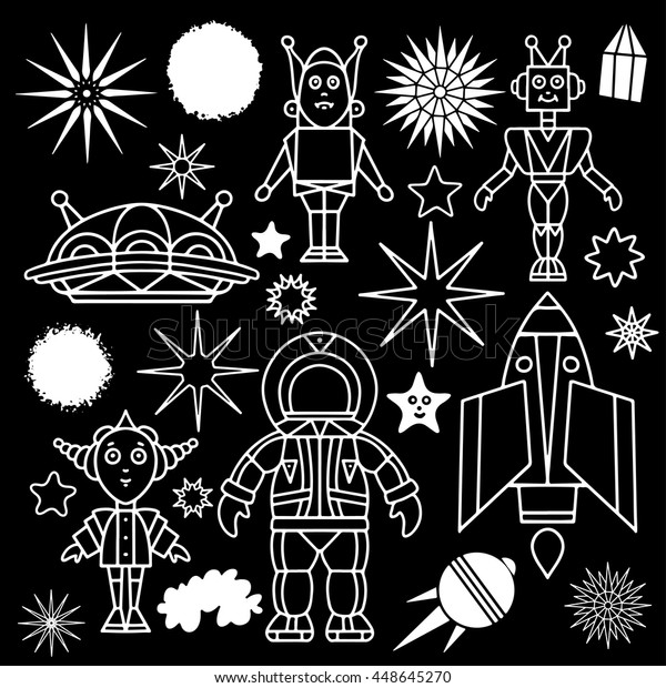 Space Cartoon Set Spaceship Rocket Star Stock Vector (Royalty Free ...