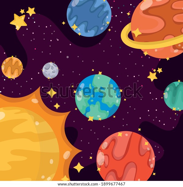 Space Cartoon Solar System Planets Sun Stock Vector (Royalty Free ...