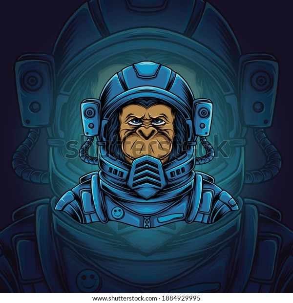 Space Chimp Illustration Chimp Astronaut Vector Stock Vector (Royalty ...