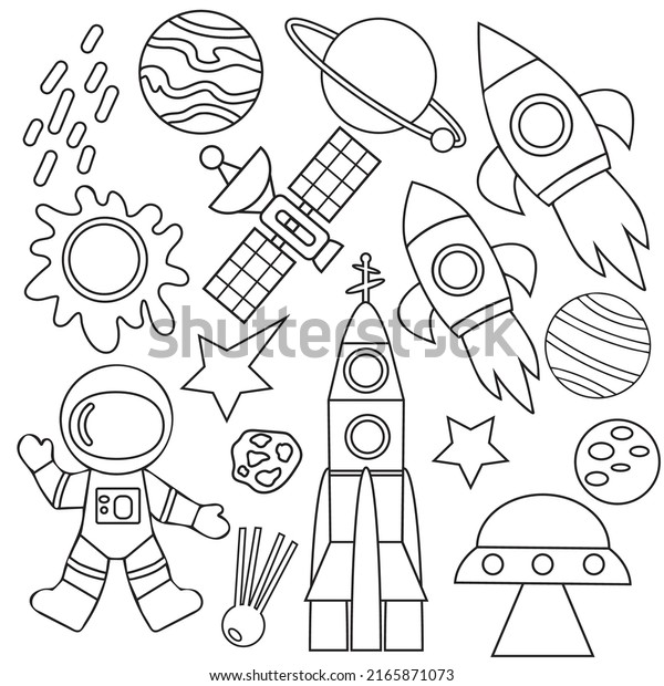 Vektor Stok Space Coloring Page Vector Cartoon Illustration (Tanpa ...
