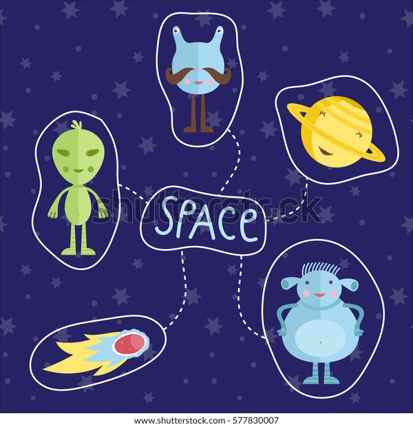 Space Concept Cartoon Style Smiling Planet: เวกเตอร์สต็อก (ปลอดค่า ...