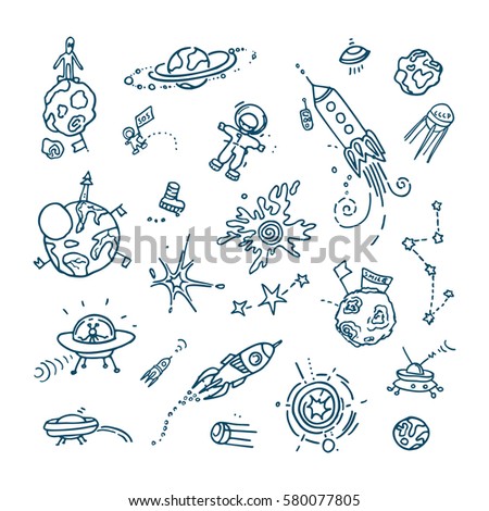 Space Doodles Collection Funny Free Hand Stock-Vektorgrafik (Lizenzfrei ...