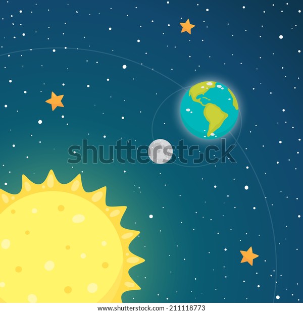 Space Earth Sun Moon Vector Stock Vector (Royalty Free) 211118773 ...