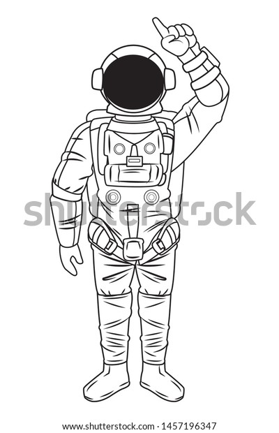 Space Exploration Astronaut Pointing Black White Stock Vector (Royalty ...