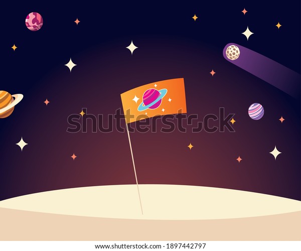 Space Flag Planets Stars Galaxy Solar: เวกเตอร์สต็อก (ปลอดค่าลิขสิทธิ์ ...
