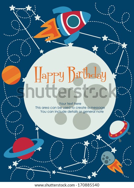 Space Happy Birthday Card Design Vector Stock Vector (Royalty Free ...