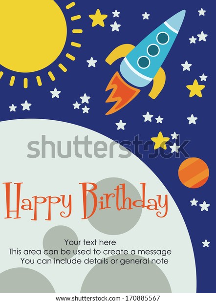 Space Happy Birthday Card Design Vector: vector de stock (libre de ...