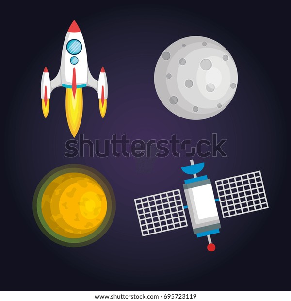 Space Moon Sun Rocket Satellite Universe Stock Vector (Royalty Free ...