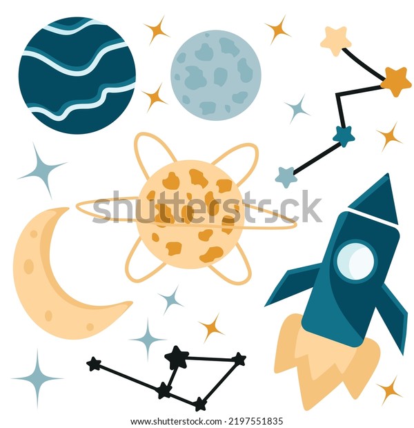 Space Pattern Rocket Stars Constellations Planets Stock Vector (Royalty ...