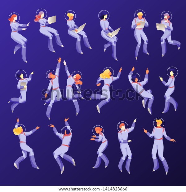 Space People Characters Space Suits Floating 库存矢量图（免版税）1414823666