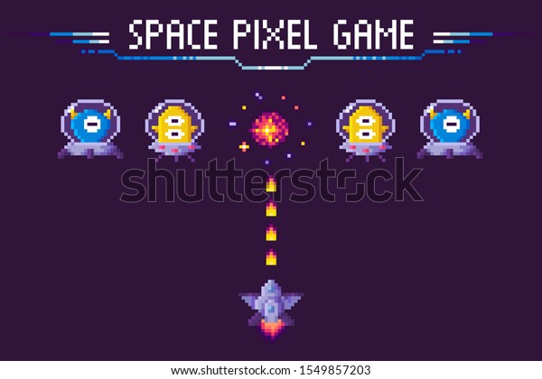 Space Pixel Game Rocket Shooting Ufo Stock Vector (Royalty Free ...
