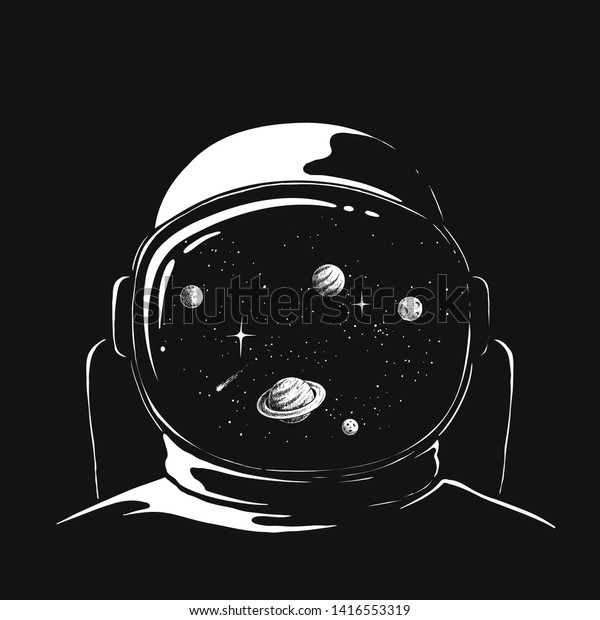Space Reflection Astronauts Helmet Hand Drawn Stock Vector (Royalty ...