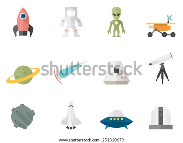 Space Related Icons Flat Color Style Stock Vector (Royalty Free ...