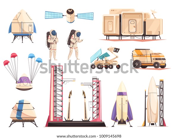Space Research Technology Cartoon Icons Collection 스톡 벡터(로열티 프리) 1009145698