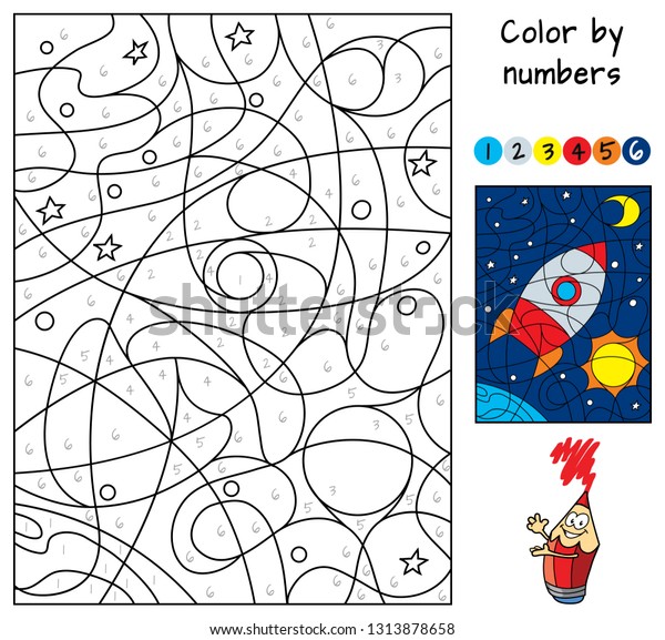 Space Rocket Color By Numbers Coloring Stock Vector (Royalty Free ...