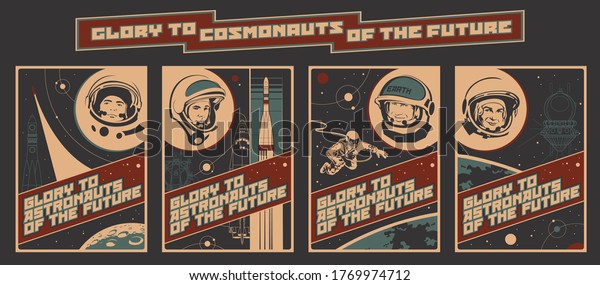 Space Science Propaganda Poster Set Old: เวกเตอร์สต็อก (ปลอดค่า ...
