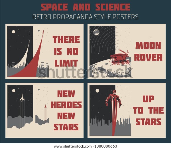 Space and Science Retro Propaganda Style Posters. Space Rockets, Moon ...