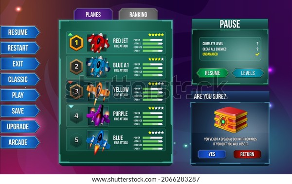 Space Shooter Game Ui Menu Popups Stock Vector (Royalty Free ...