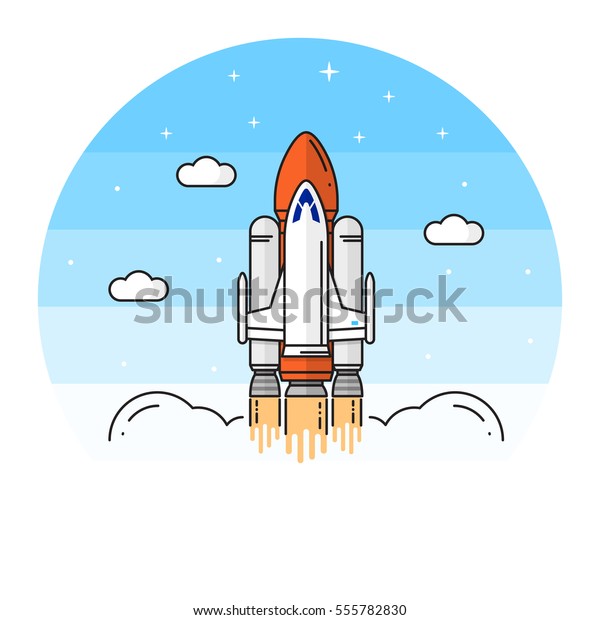 Space Shuttle Takes Off On White Stock Vector (Royalty Free) 555782830