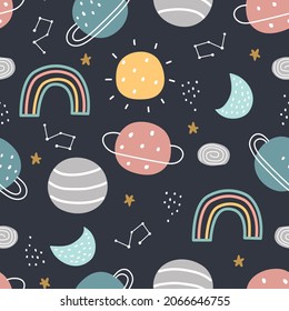 Space Stars Seamless Pattern Kids Hand Stock Vector (Royalty Free ...