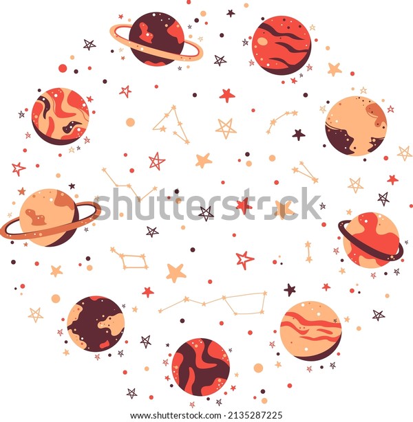 Ilustración plana vectorial espacial. El universo,: vector de stock ...