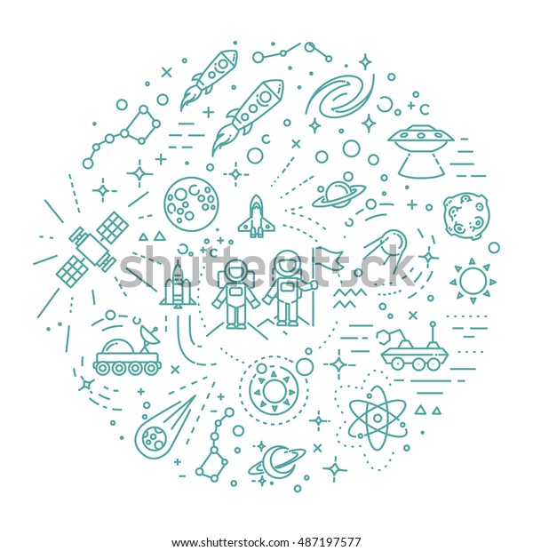 Space Vector Outline Symbols Vector Line Stock Vector (Royalty Free ...
