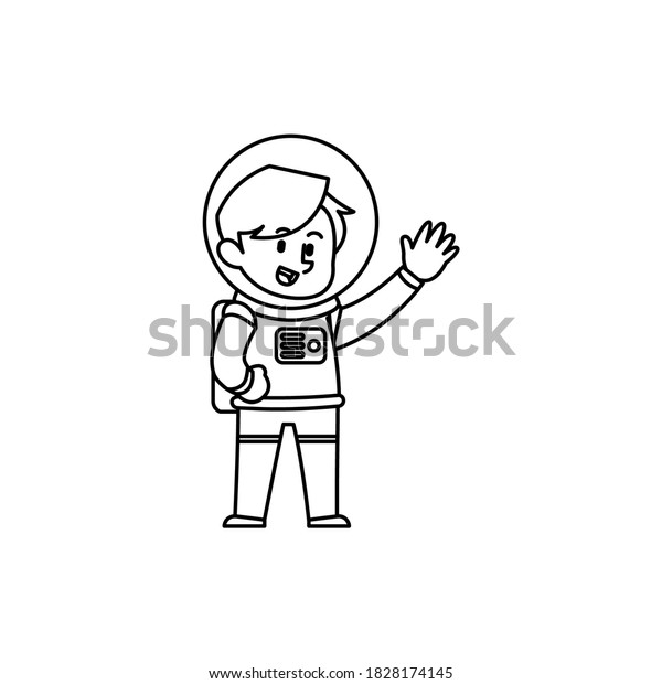 Spaceman Raise One Hand Outline Illustration Stock Vector (Royalty Free ...