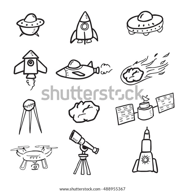 Spaceship Cosmos Cartoon Drawing Vector Set Stock Vector (Royalty Free ...