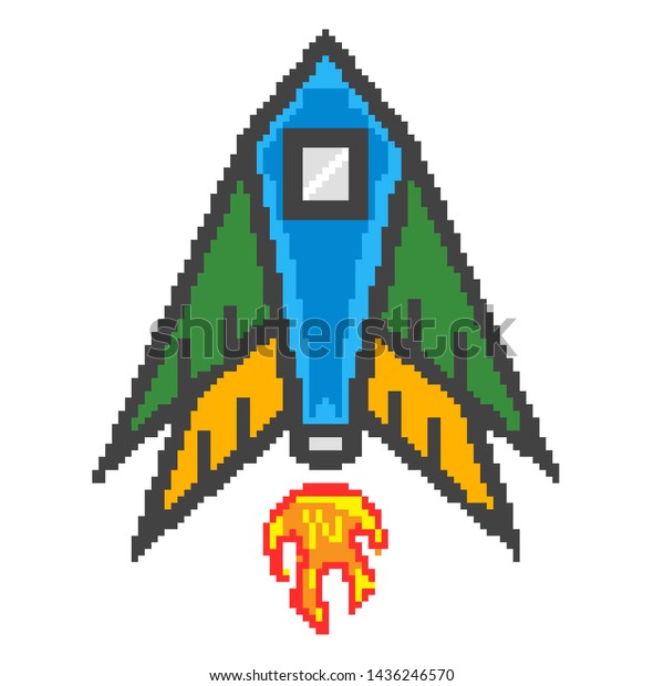 Spaceship Pixel Art Style Rocket Launch: เวกเตอร์สต็อก (ปลอดค่า ...