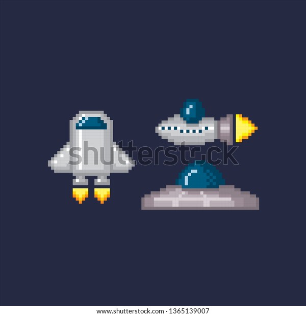 Spaceship Rocket Ufo Set Pixel Art Stock Vector (Royalty Free) 1365139007