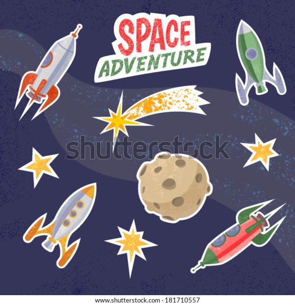 Spaceship Stickers Retro Vector Illustration Rockets Stock Vector ...