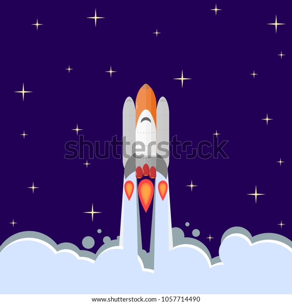 Spaceship Takeoff Fire Smoke On Dark Stock Vector (Royalty Free ...