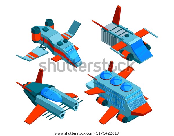 Spaceships Isometric Space Technologies Cargo Warships Stock Vector ...