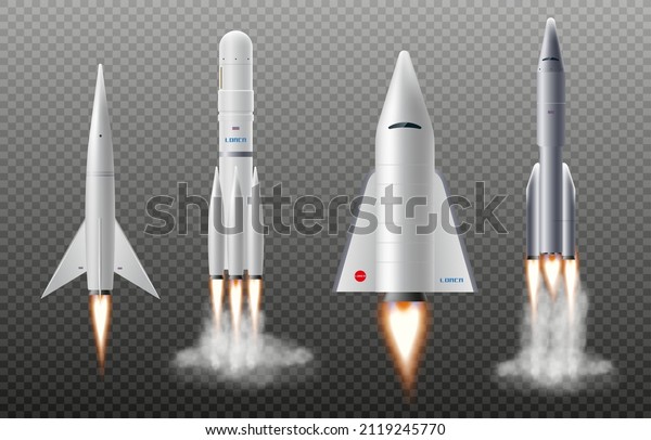 Spaceships and rockets, space shuttle templates set, realistic vector ...