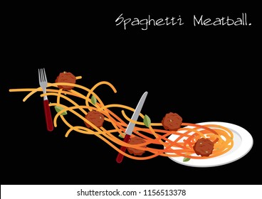 Spaghetti Meatball Vector On Black Background Stock Vector (Royalty ...