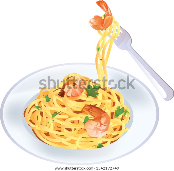 Spaghetti Seafood Shrimps Vector Illustrator Stock Vector (Royalty Free ...