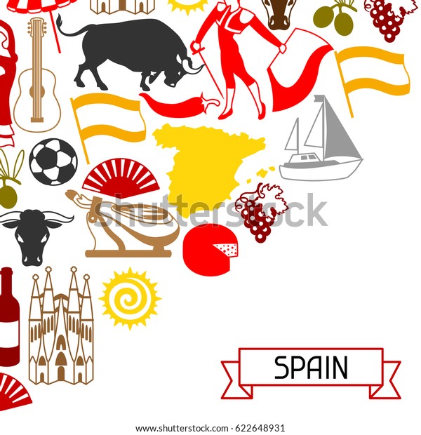 Spain Background Design Spanish Traditional Symbols Stock Vector ...