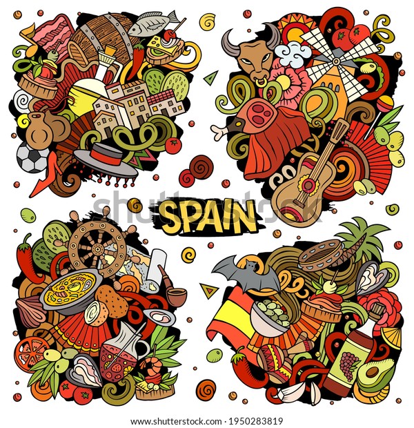 Spain Cartoon Vector Doodle Designs Set Stock Vector (Royalty Free ...