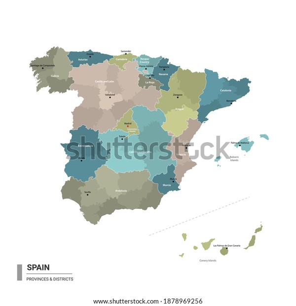 Spain Higt Detailed Map Subdivisions Administrative Stock Vector ...