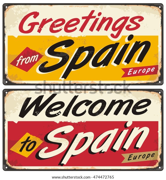 Spain Retro Tin Sign Concept Greetings Stock Vector (Royalty Free ...