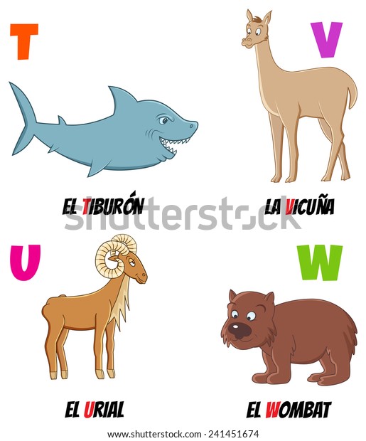 Spanish Alphabet Different Animals Shark Urial Stock Vector (Royalty ...