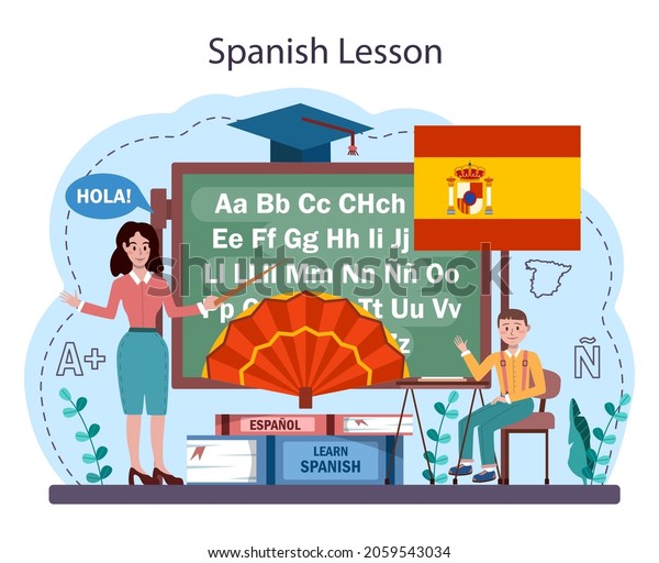 Spanish Learning Concept Language School Spanish Stock Vector (Royalty ...
