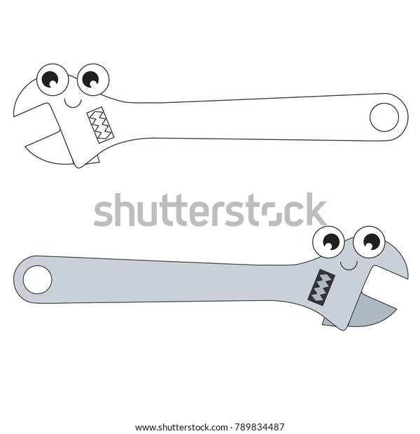 Spanner Cartoon Outlined Horizontal Illustration Thin Stock Vector ...