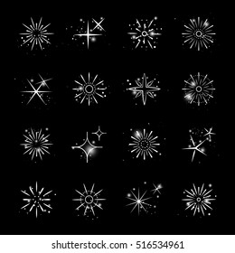Sparkles White Line Collection On Black Stock Vector (Royalty Free ...